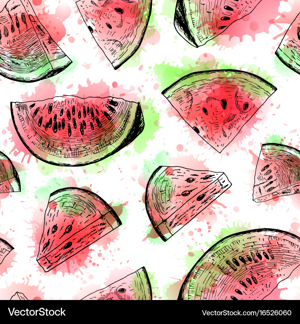 Seamless watercolor pattern with watermelon Vector Image