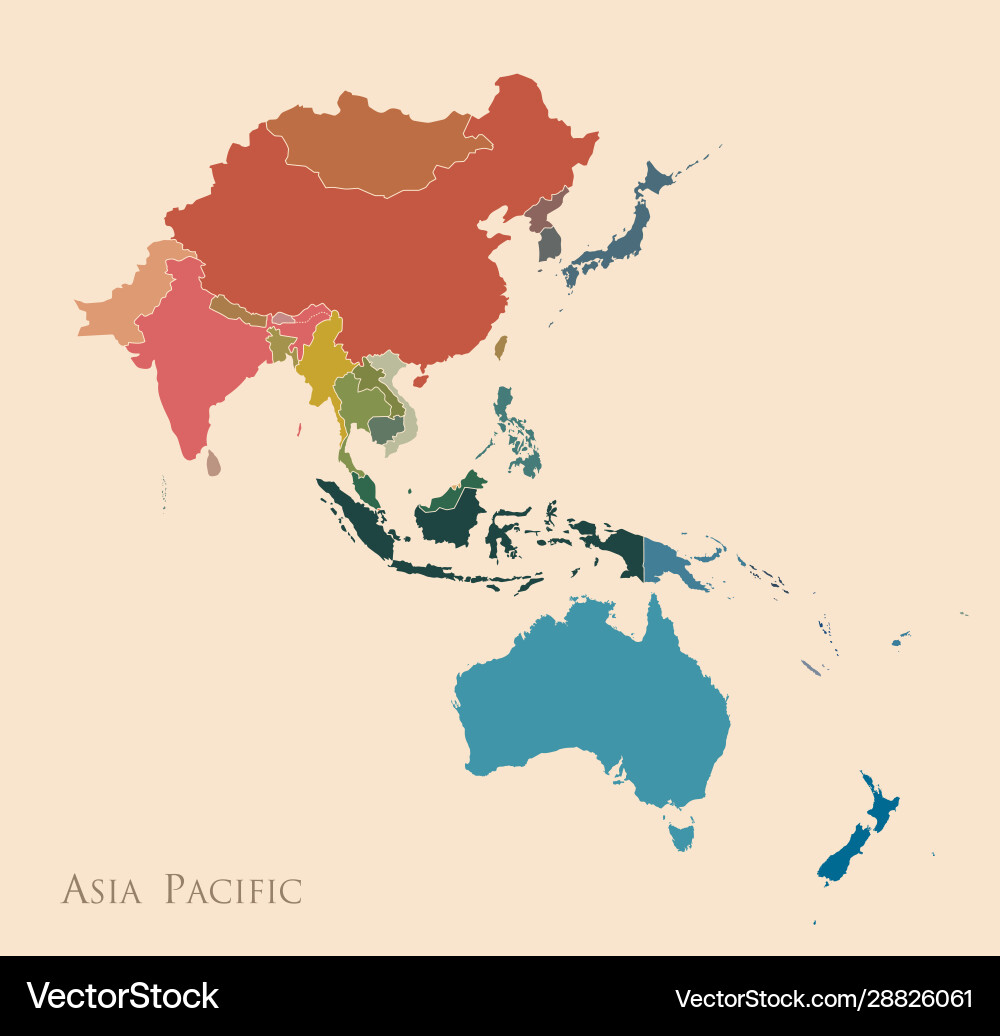 Asia Pacific Map - Vintage Style Royalty Free Vector Image