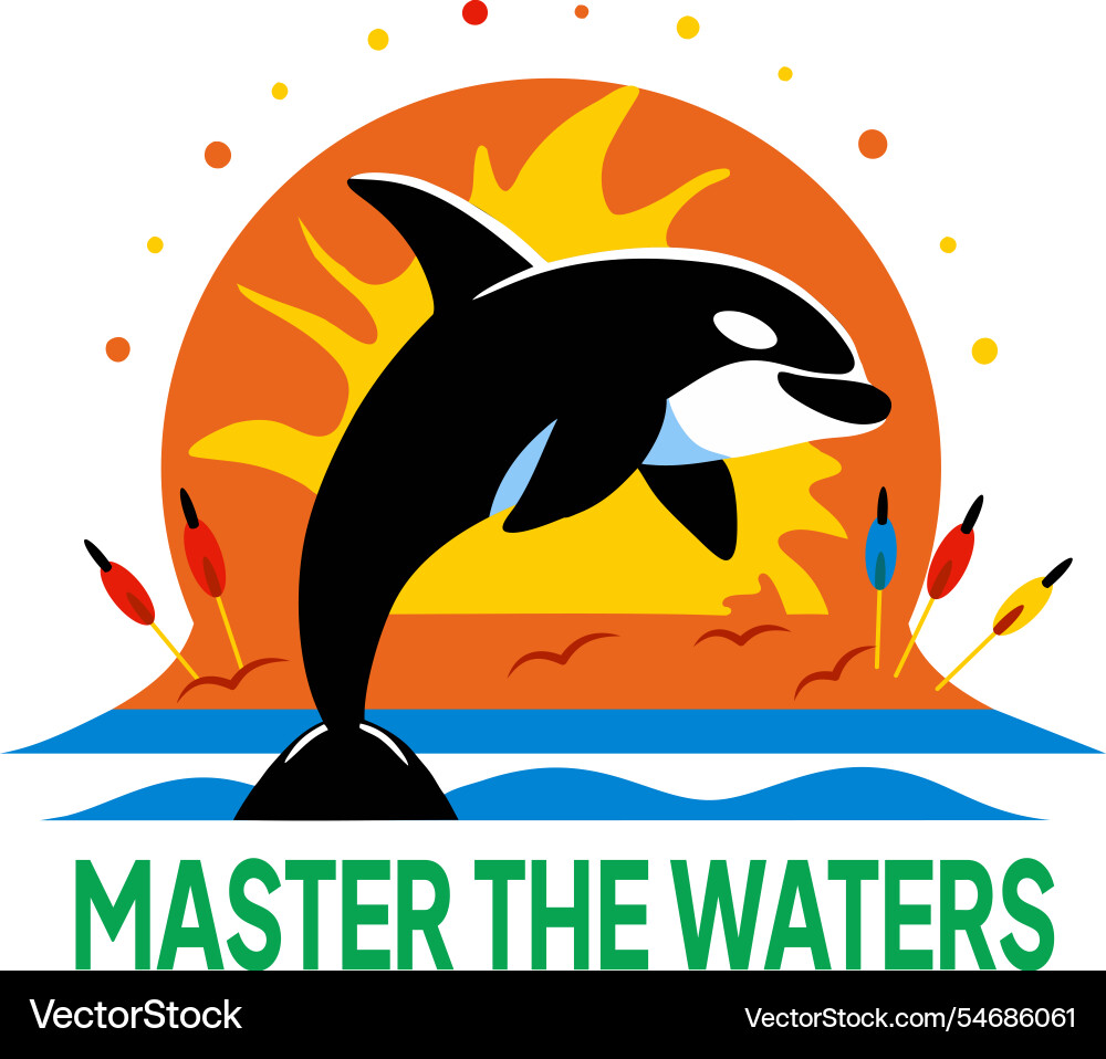 Basic orcinus orca with master the waves text fla Vector Image