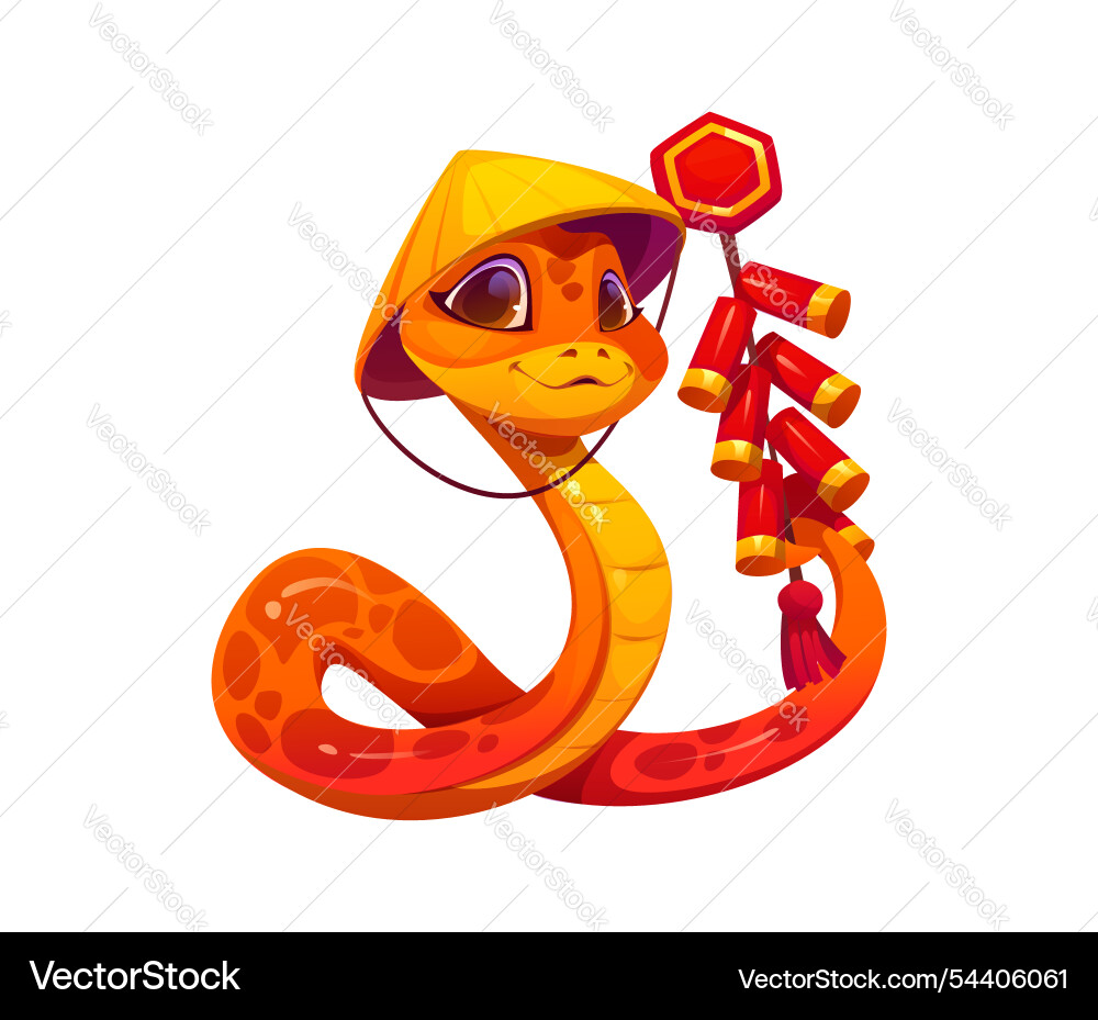 Cartoon snake character holding red firecrackers Vector Image