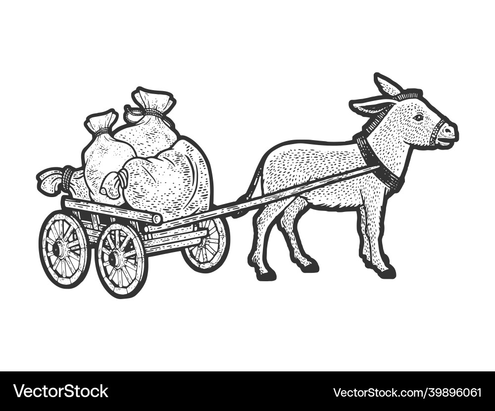 Donkey with cart sketch Royalty Free Vector Image