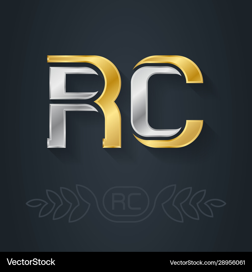 Gold and Silver RC Monogram Logo Royalty Free Vector Image
