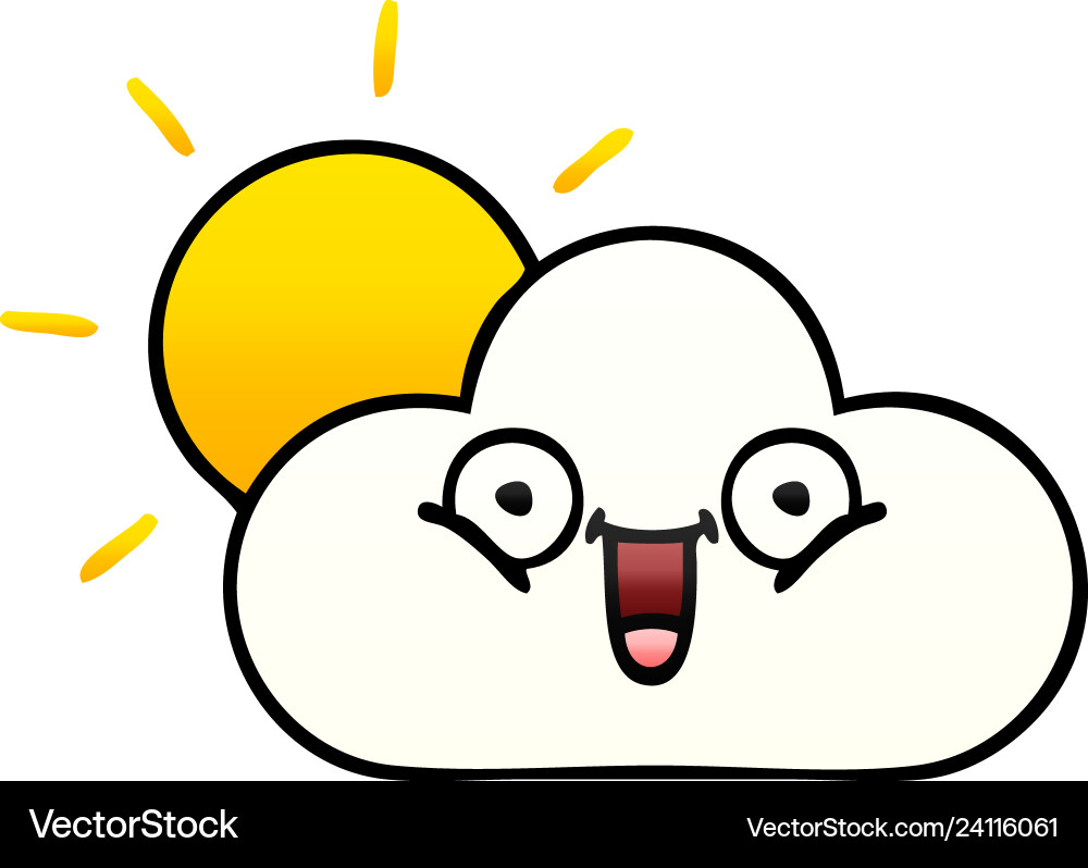 Gradient shaded cartoon sunshine and cloud Vector Image