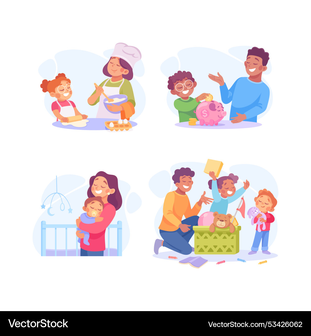 Homework with parent and kid engaged in home Vector Image