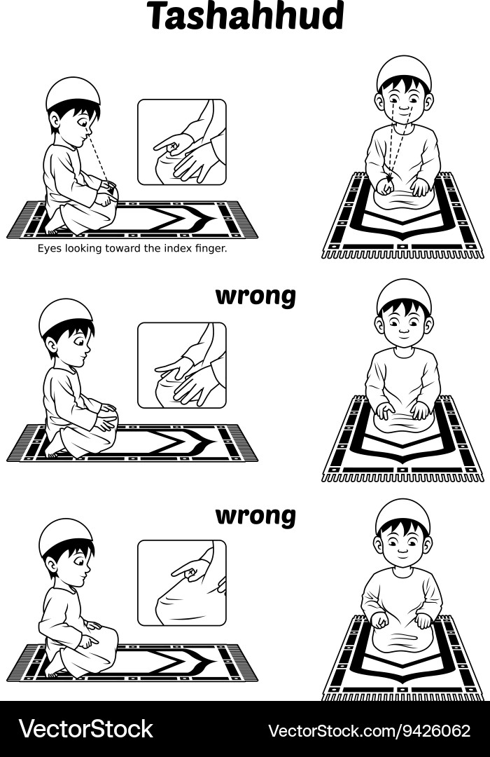 Muslim prayer guide tashahhud position outline Vector Image