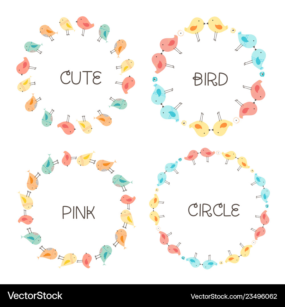 Set of cute bird round frames for decoration Vector Image