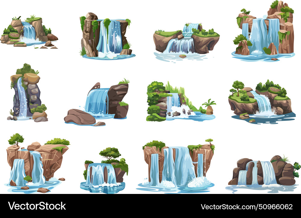 Waterfalls cartoon elements nature waterfall Vector Image