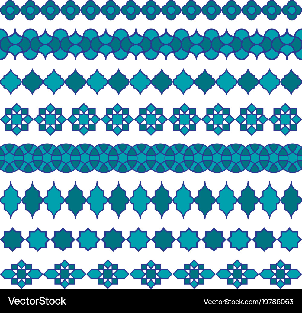 Blue moroccan border patterns Royalty Free Vector Image