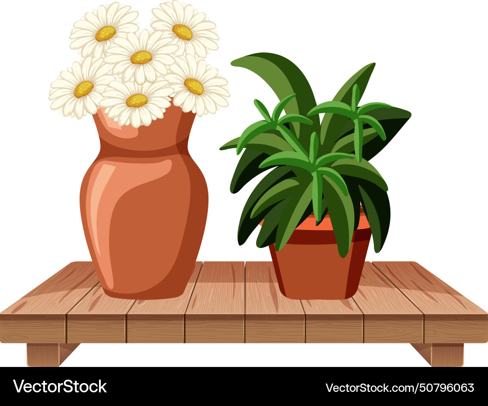 Flowers and plant on shelf Royalty Free Vector Image