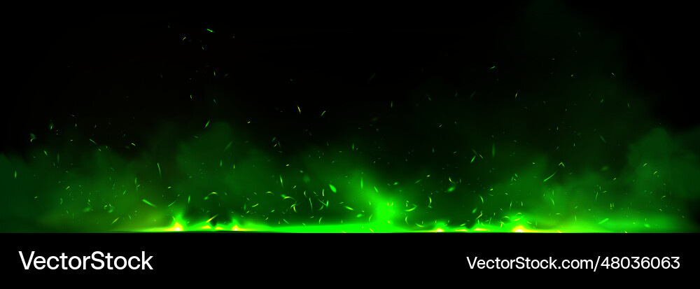 Green fire effect overlay with ember and smoke Vector Image