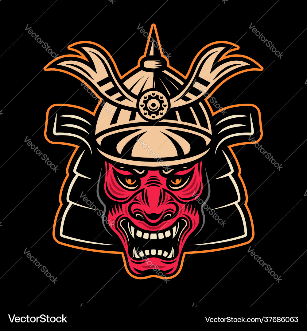 Japanese demon samurai in helmet colored Vector Image