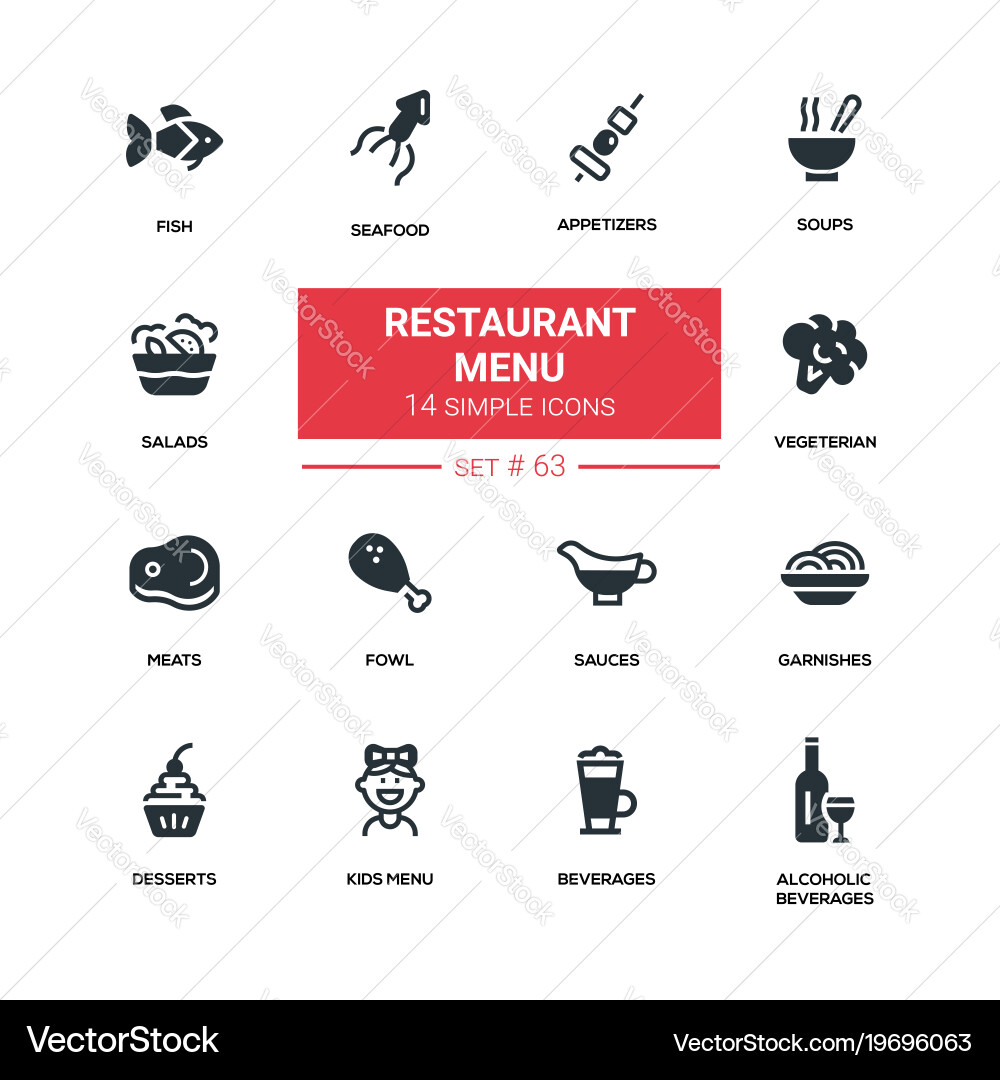 Restaurant menu - line design silhouette icons set