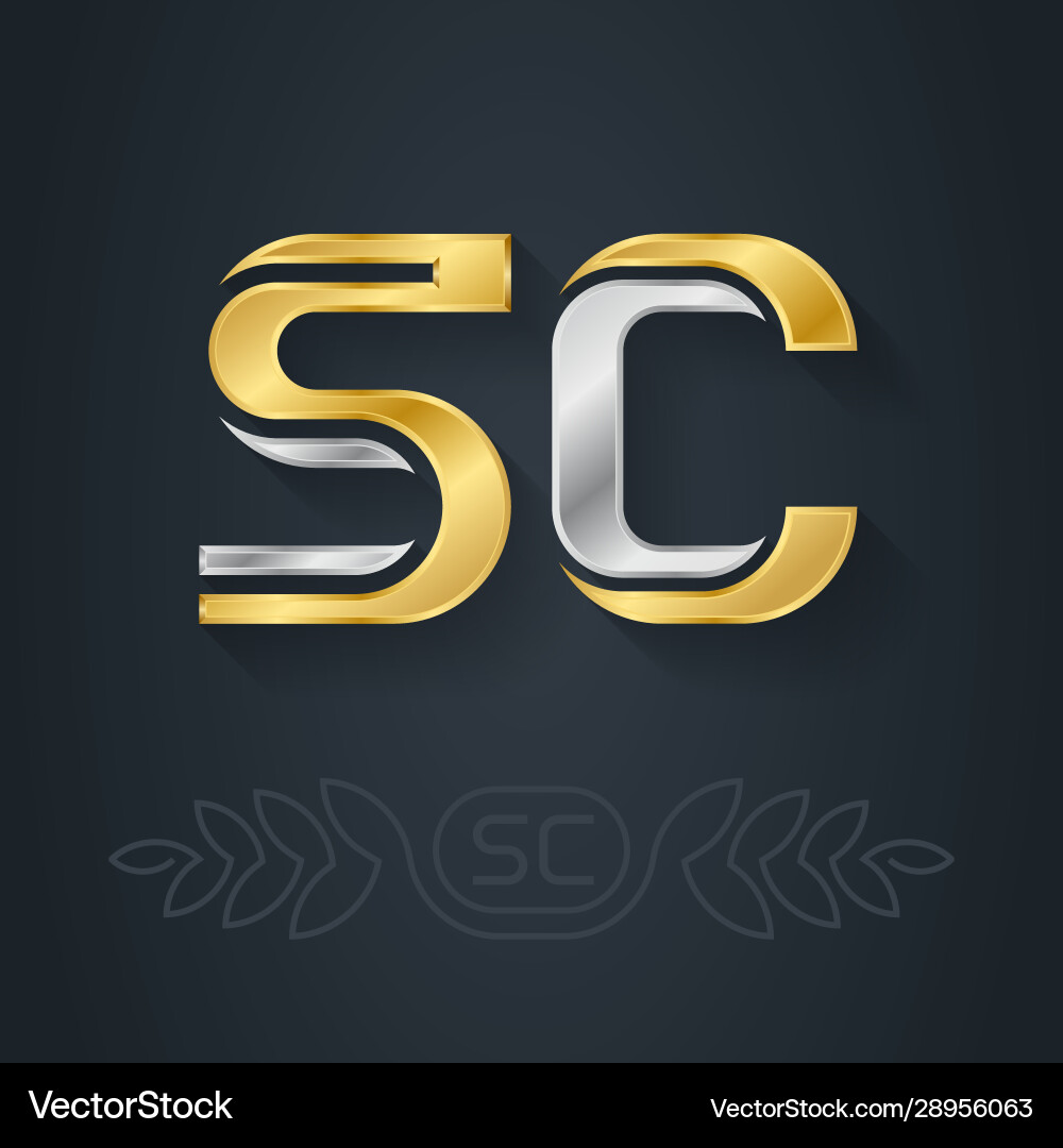 S and c - initials or gold silver logo sc Vector Image