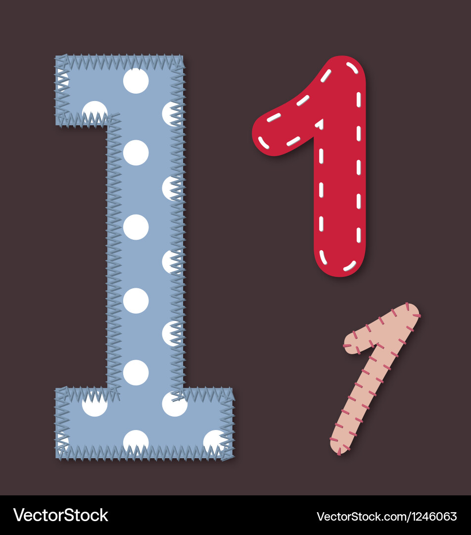 Set of stitched font - 1 one Royalty Free Vector Image