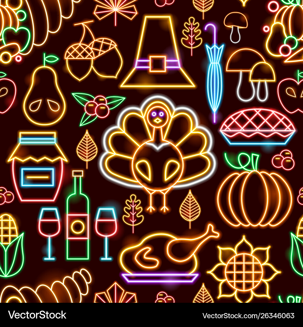 Thanksgiving neon seamless pattern Royalty Free Vector Image