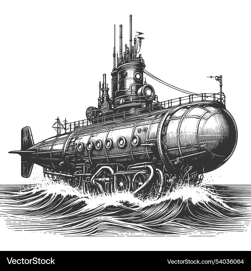 Cartoon submarine sketch Royalty Free Vector Image