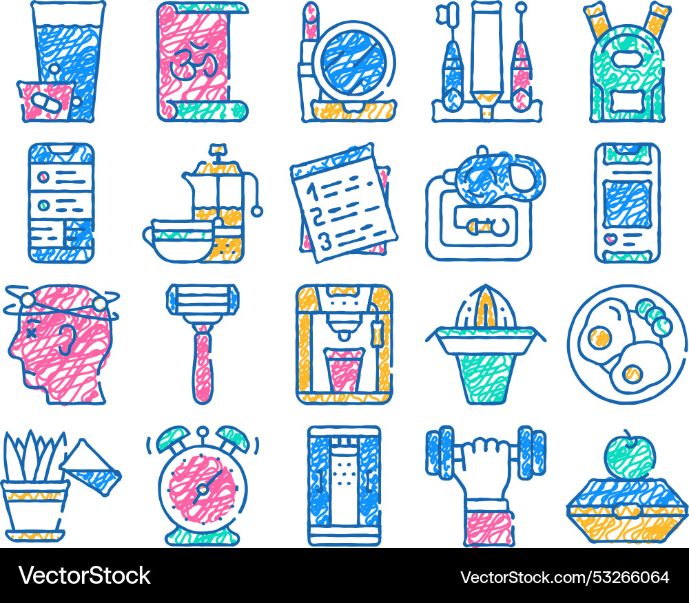 Morning routine daily icon hand drawn Royalty Free Vector