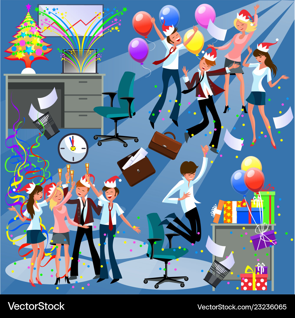 Cartoon christmas party at work in office Vector Image