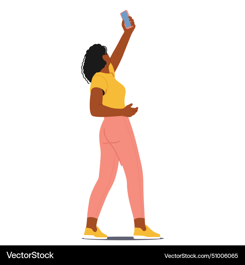 Female character photographing on mobile rear Vector Image