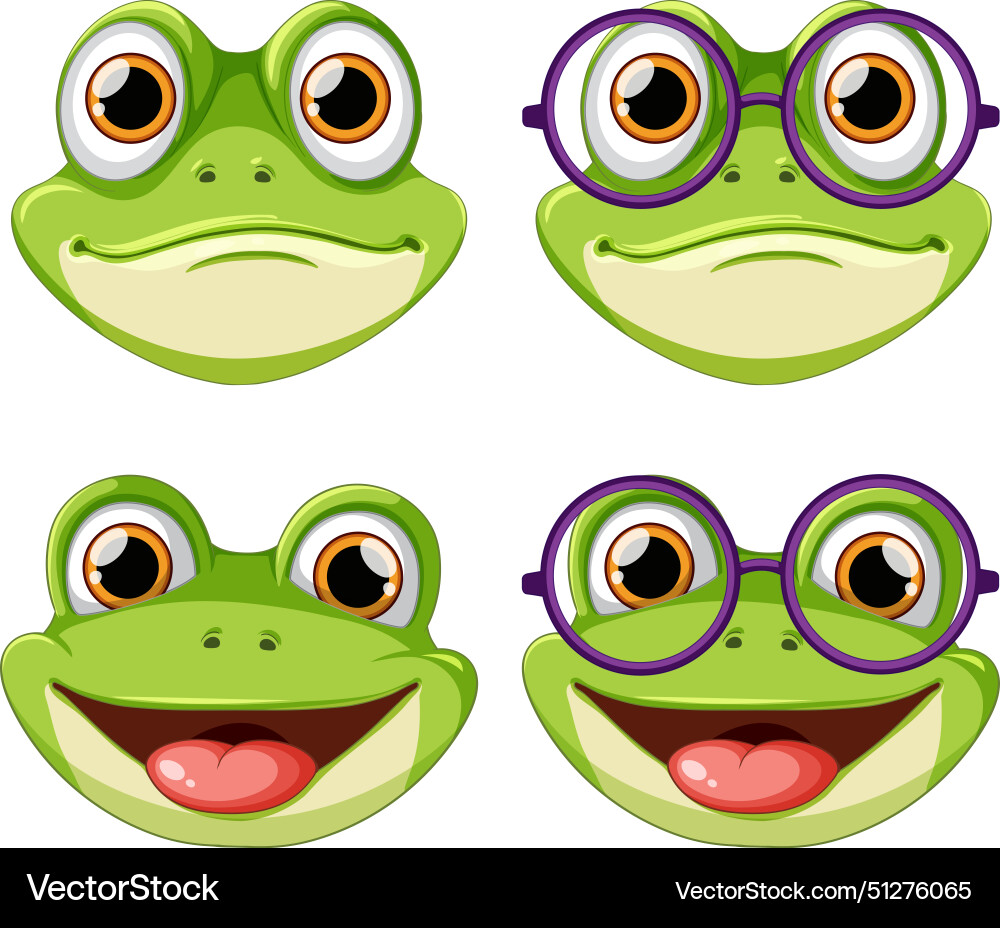 Four cartoon frogs with expressive faces Vector Image