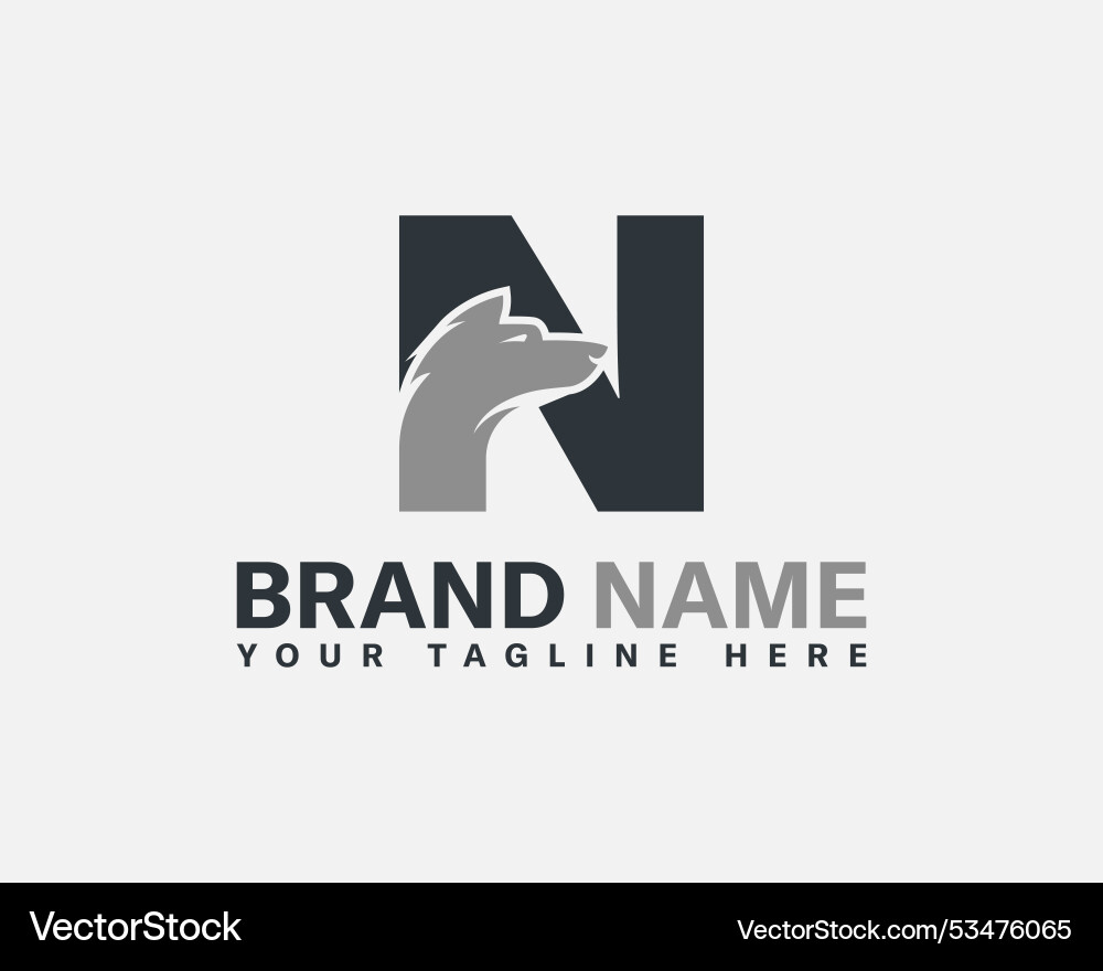 Minimalist wolf head with letter n logo – Royalty-Free Vector | VectorStock