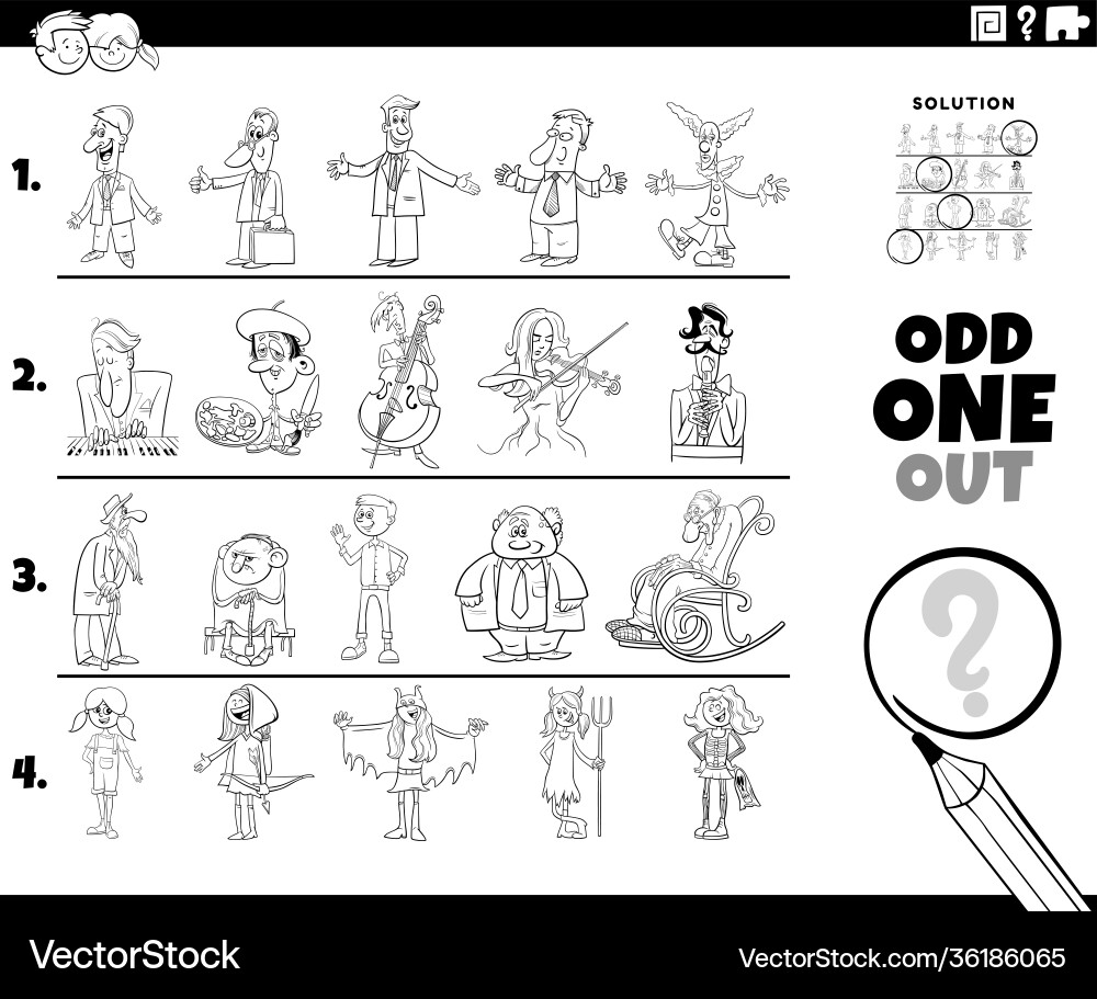 Odd one out people character picture coloring Vector Image