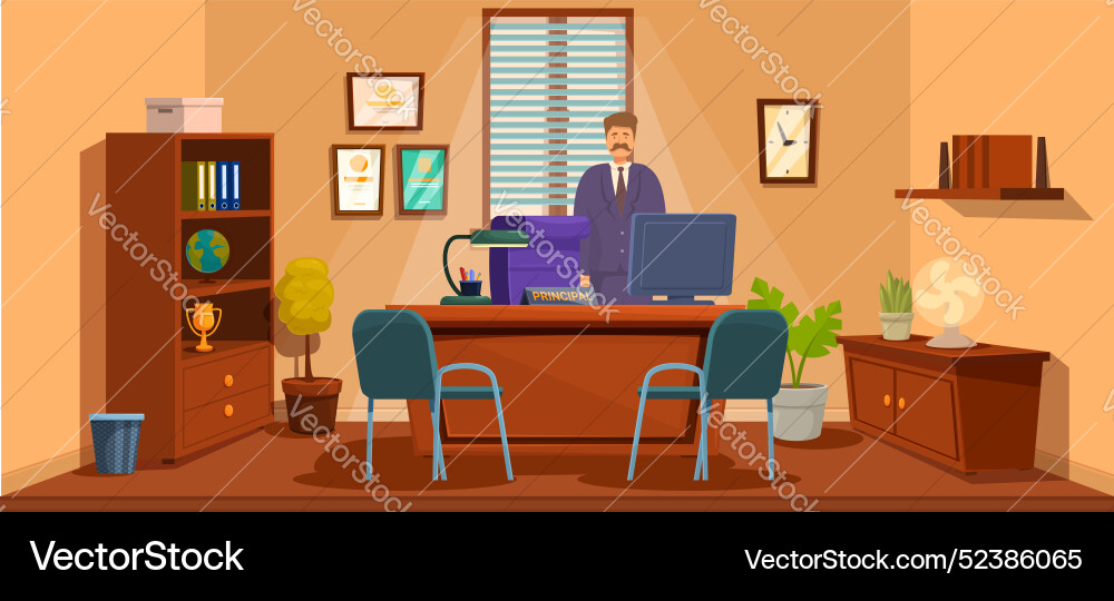 Principal standing in school office with large Vector Image