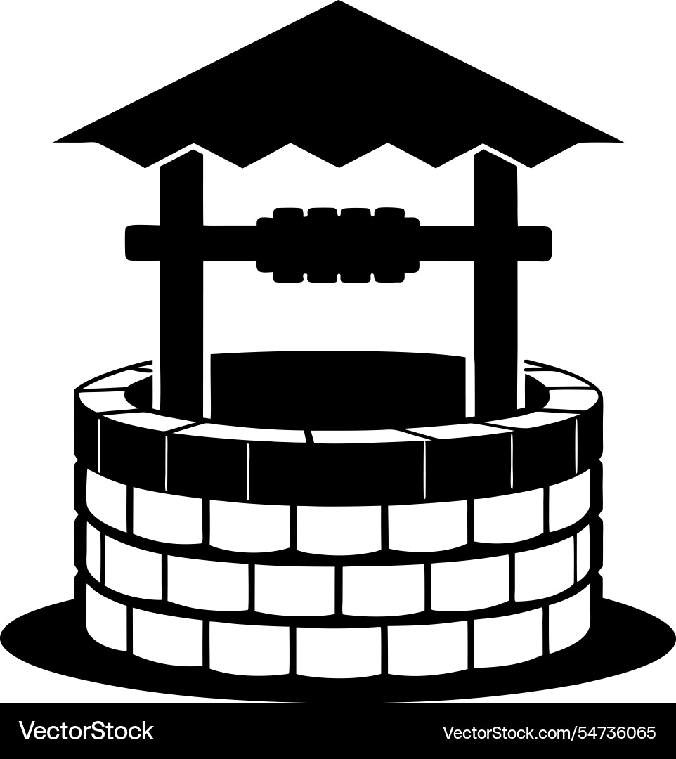 Rustic stone well silhouette for farm vintage Vector Image