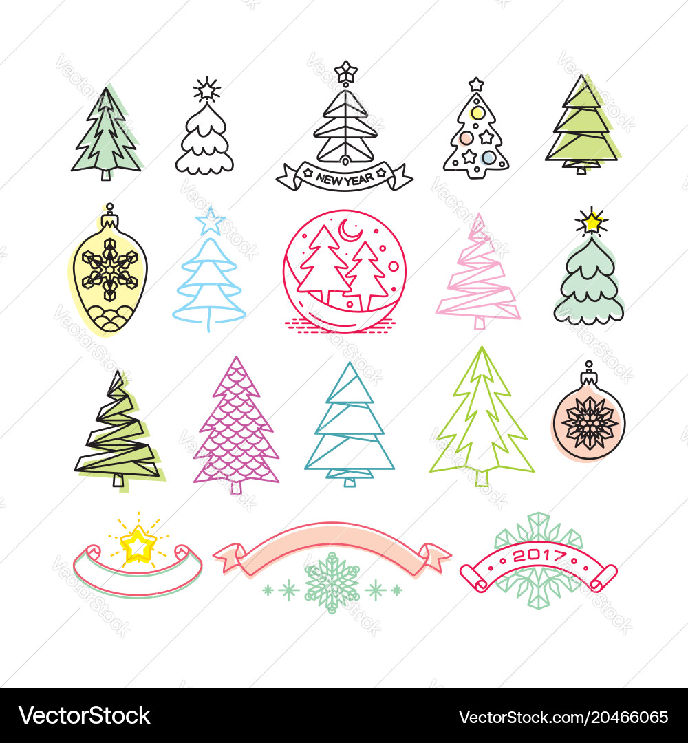 Set of christmas trees and decorations Royalty Free Vector