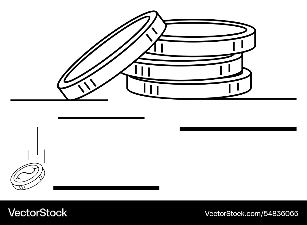 Stacked coins and falling coin representing Vector Image