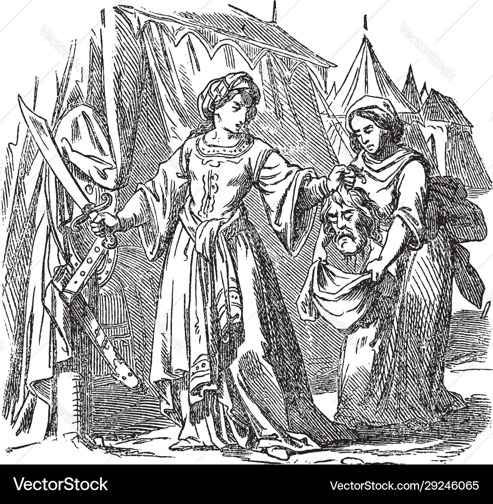 Vintage drawing biblical judith putting head Vector Image
