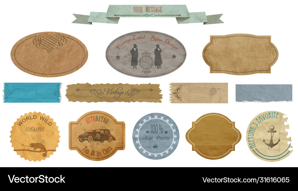 Vintage scrapbooking various elements old scrap Vector Image