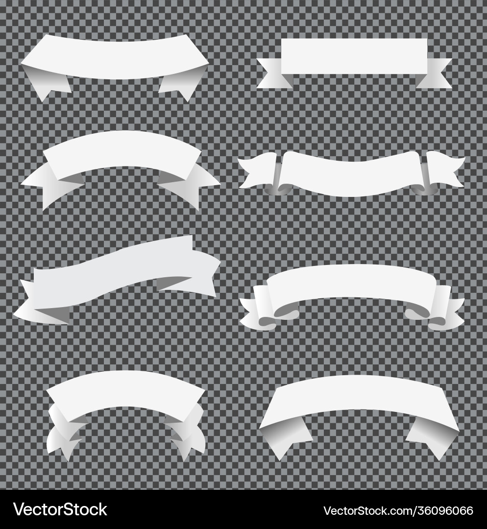 Big set white ribbon grey transparent background Vector Image