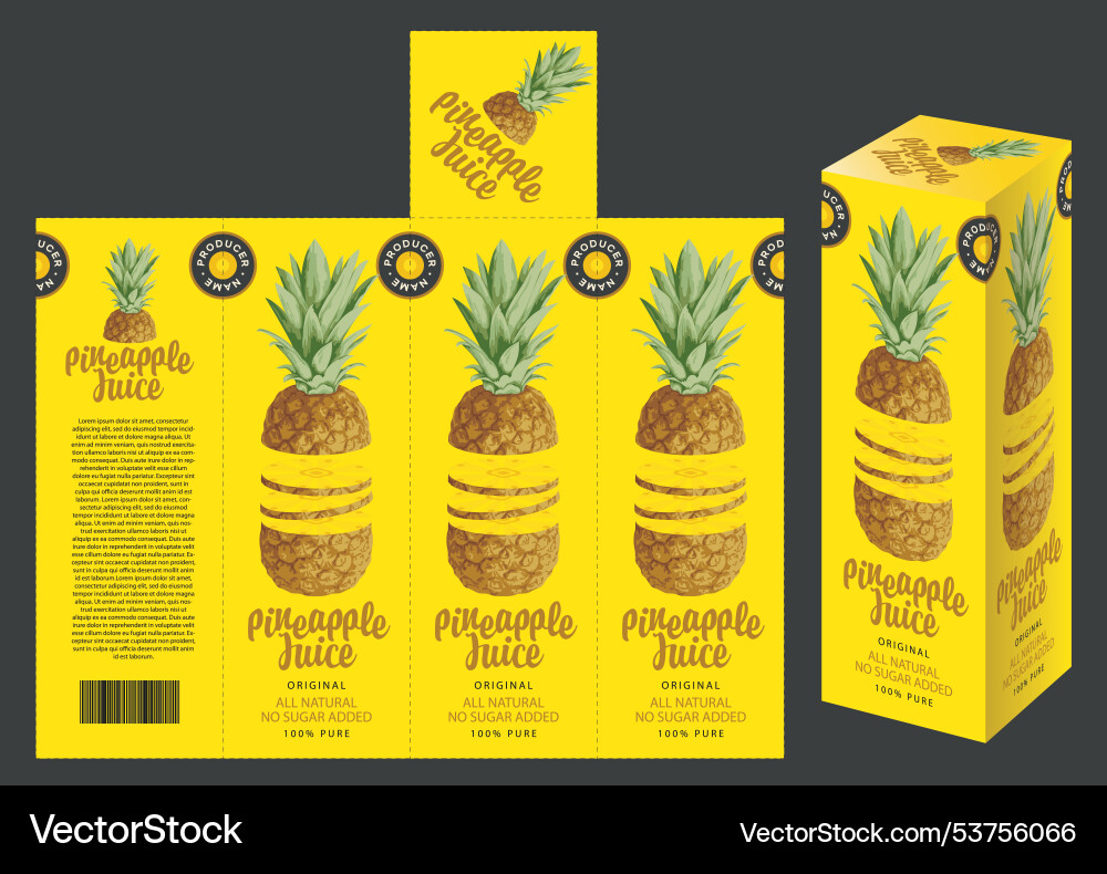 Cardboard packaging box for pineapple juice Vector Image