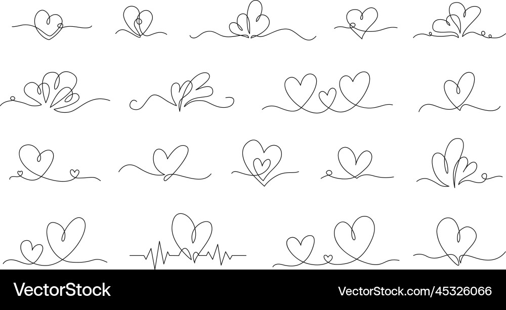 Continuous Line Heart - Romantic Hearts Royalty Free Vector