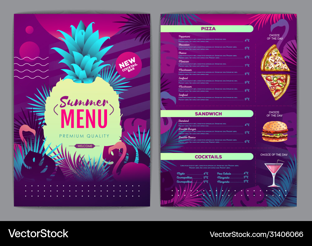 Restaurant summer tropical gradient menu design Vector Image