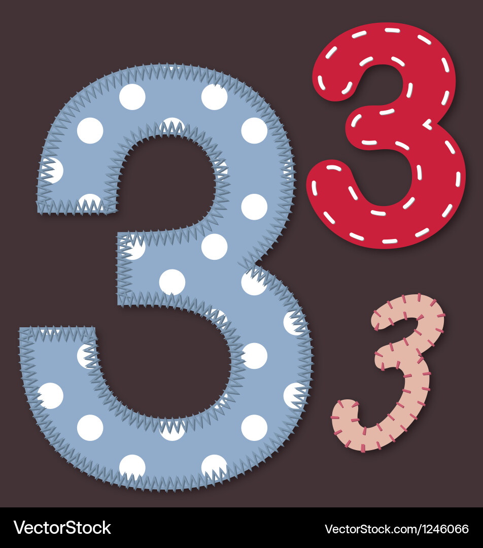 Set of stitched font - 3 three Royalty Free Vector Image