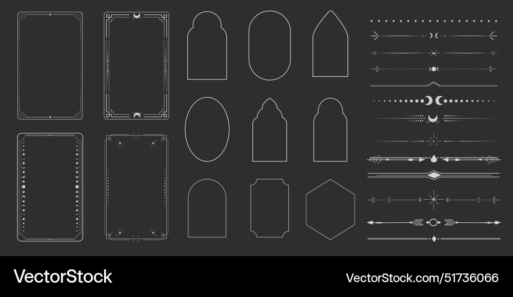 Silver celestial minimal esoteric frame thin line Vector Image