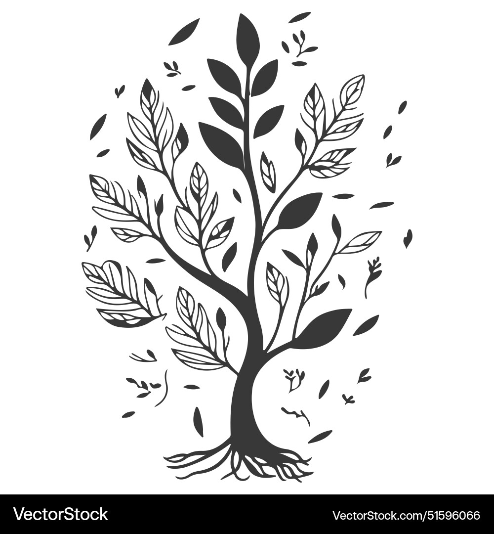 Tree half spring autumn floral grey Royalty Free Vector