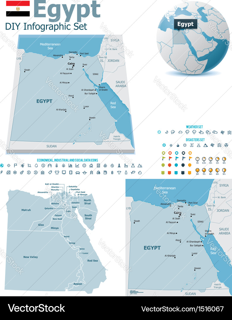 Egypt maps with markers Royalty Free Vector Image