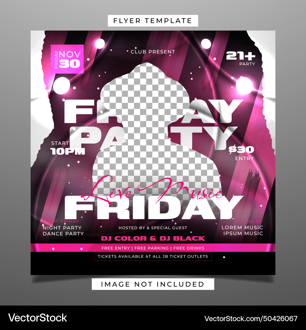 Friday night party flyer template Royalty Free Vector Image