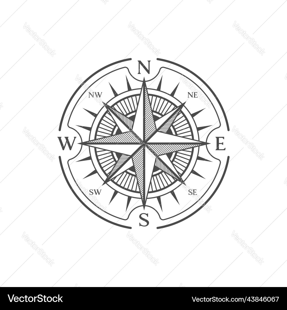 Vintage compass symbol marine navigation sign Vector Image