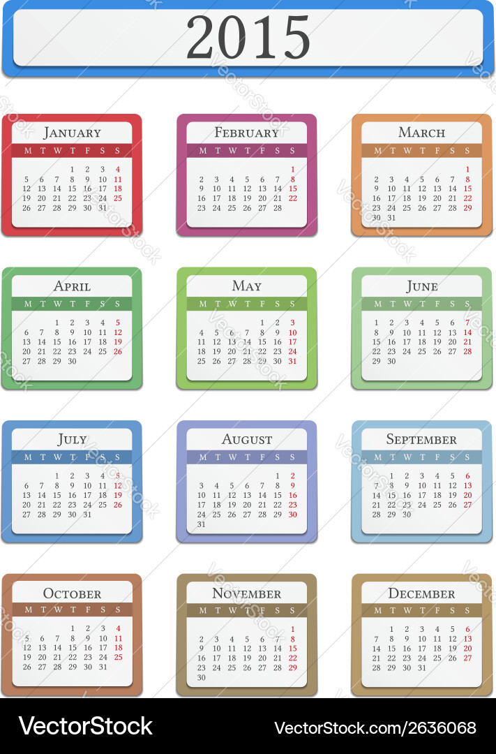 2015 calendar Royalty Free Vector Image - VectorStock