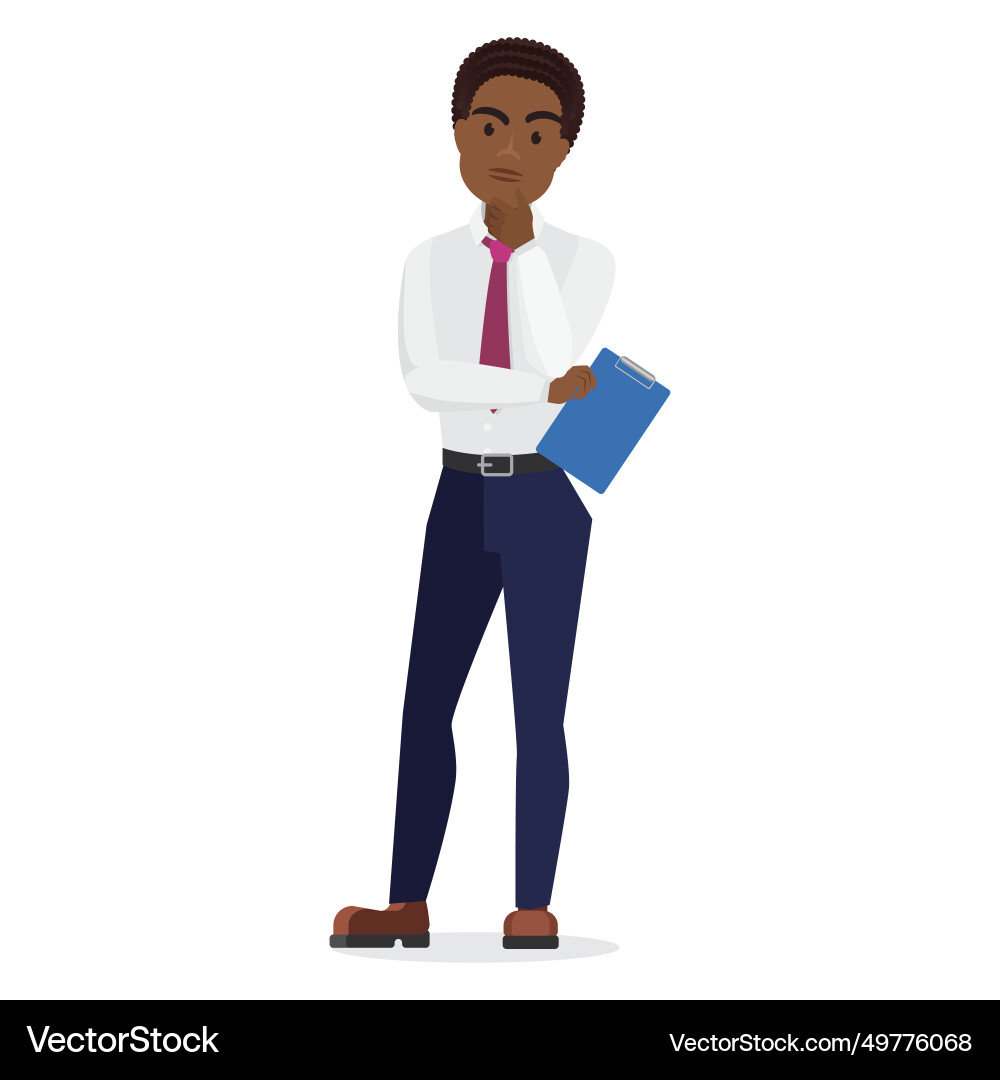 Black businessman in thinking position Royalty Free Vector