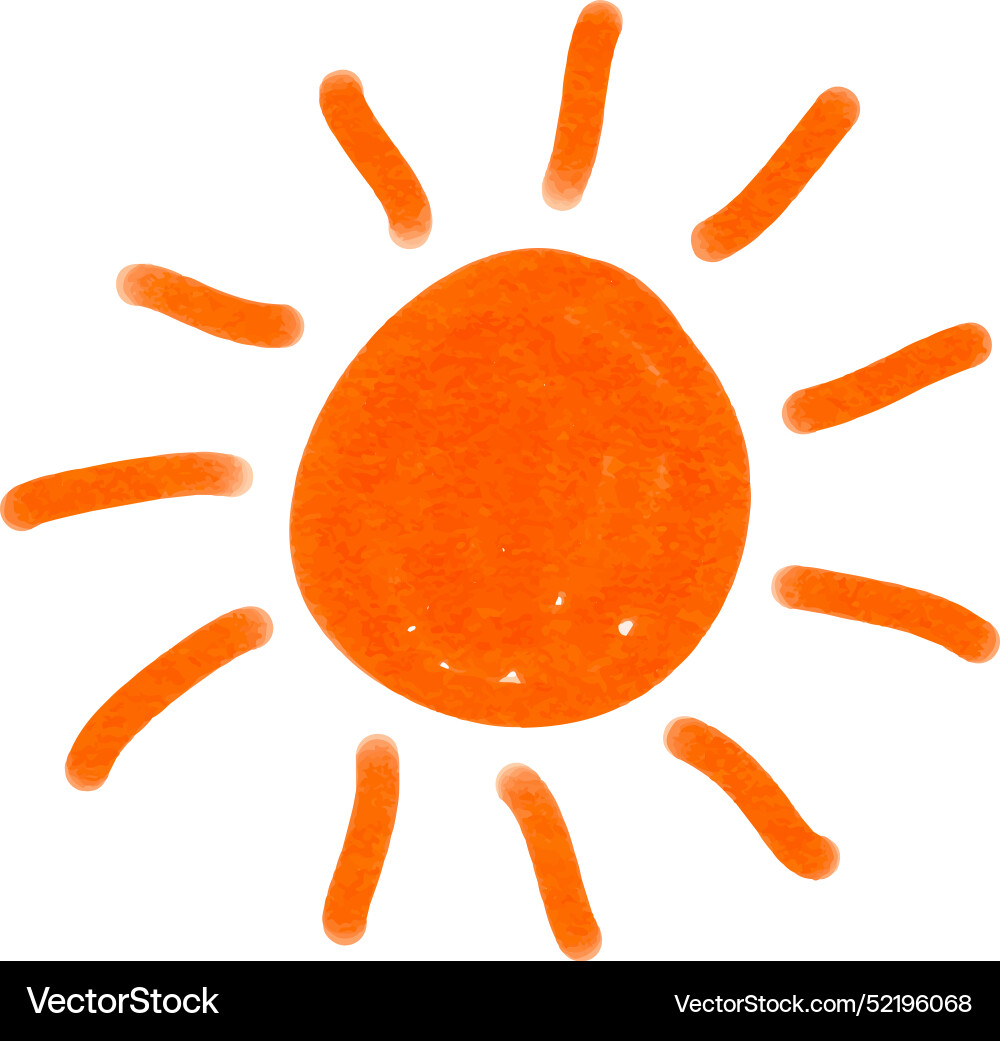 Childl drawing of red sun with rays Royalty Free Vector