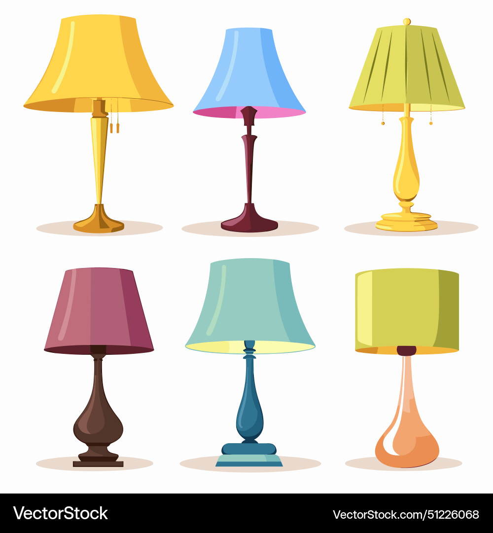 Collection colorful table lamps different styles Vector Image