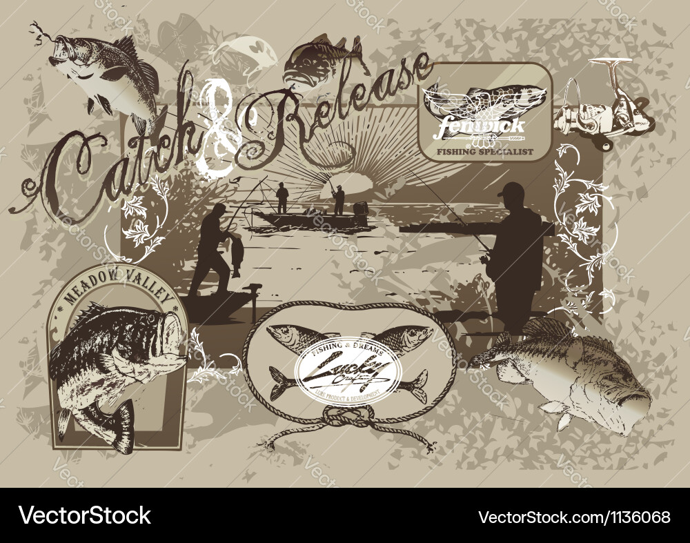 Fishing Scene with Rod and Reel Royalty Free Vector Image