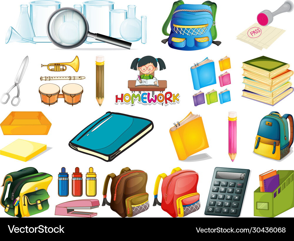 Large set school items on white background Vector Image