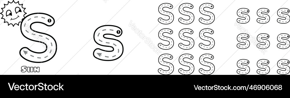Letter s trace uppercase and lowercase abc Vector Image