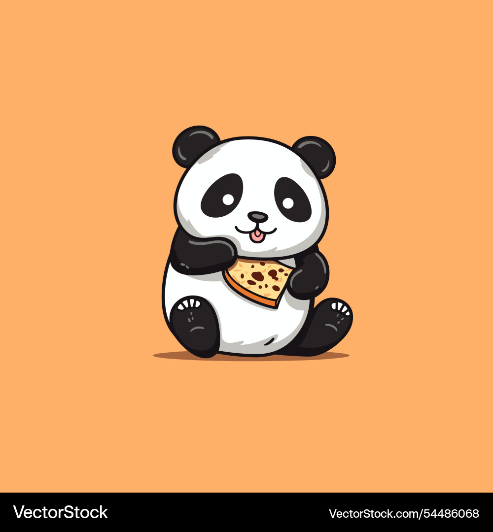 Panda snacking on orange backdrop Royalty Free Vector Image